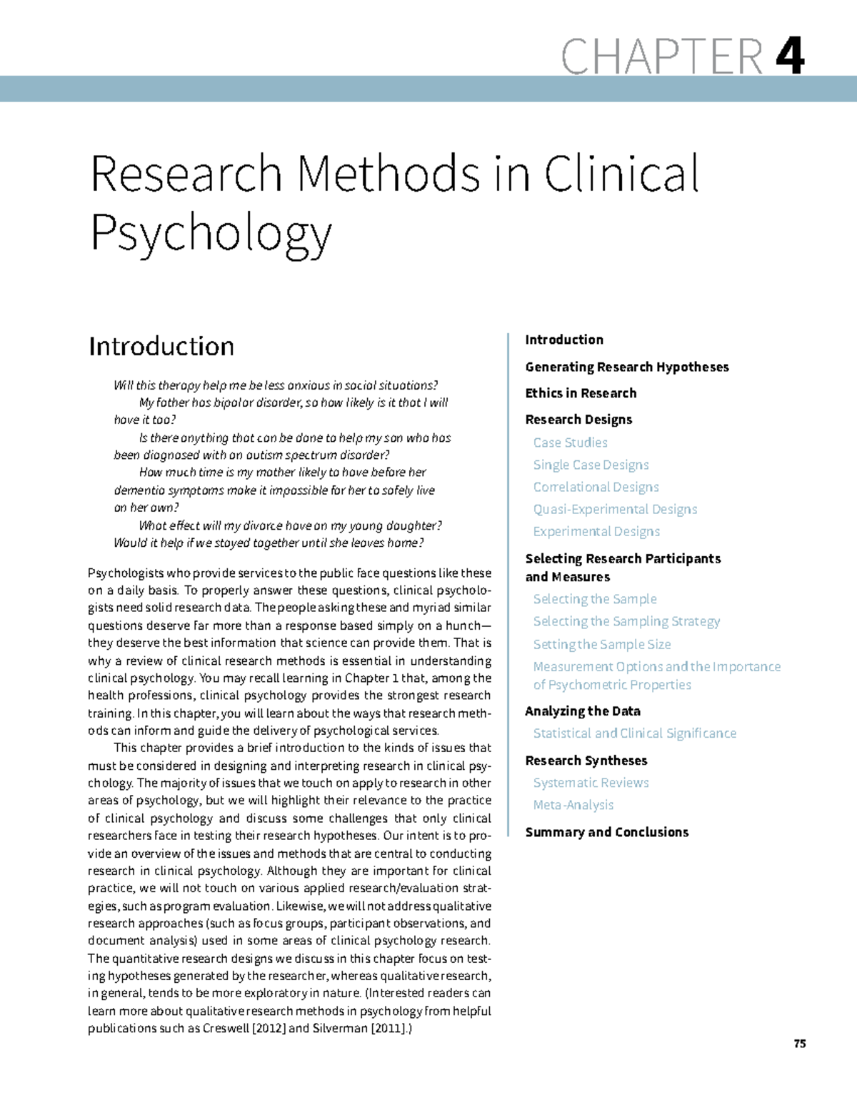CHAPTER 4 Research Methods in Clinical Psychology: An Overview of Key Concepts - Studocu