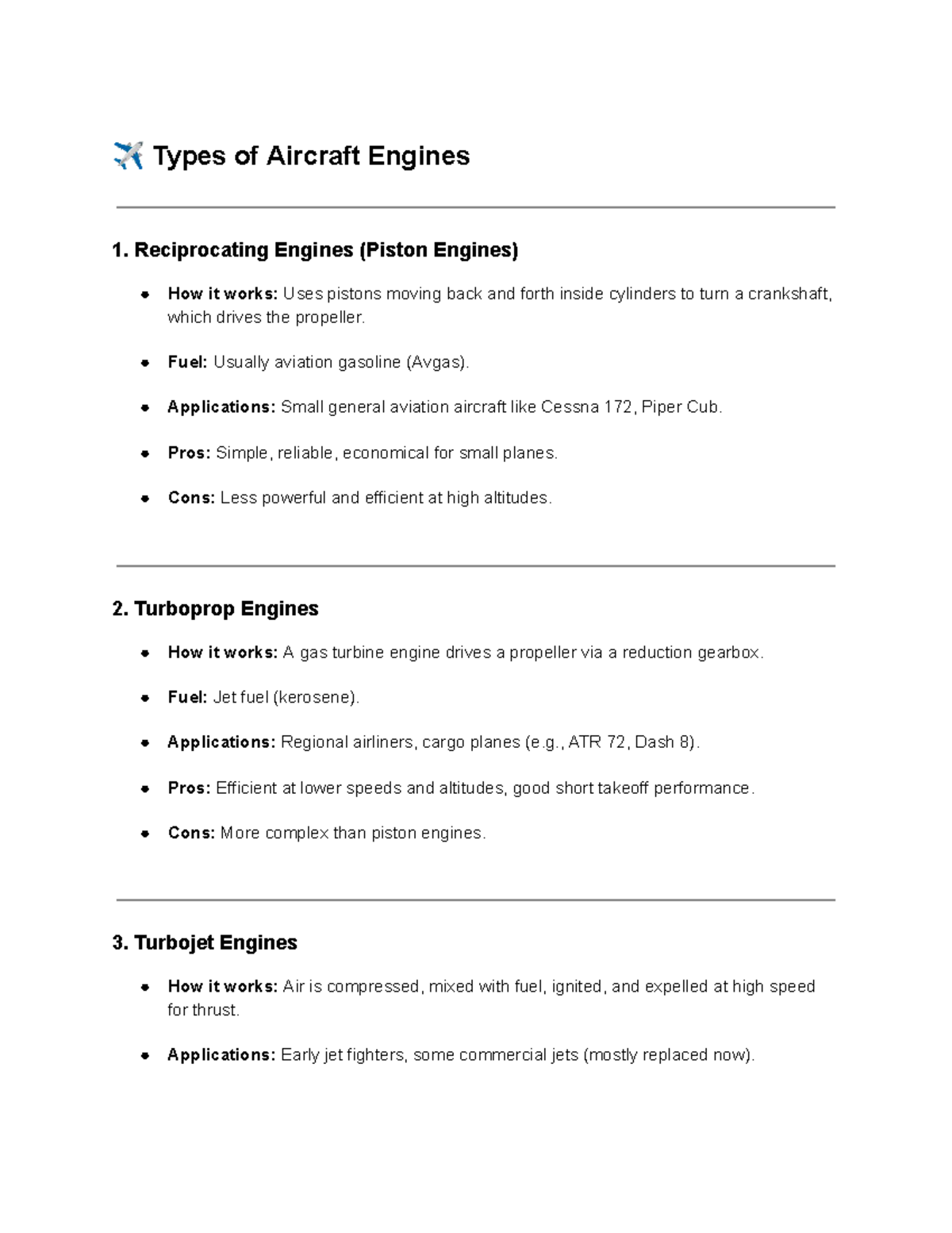 Types of Aircraft Engines: Overview and Applications - Studocu