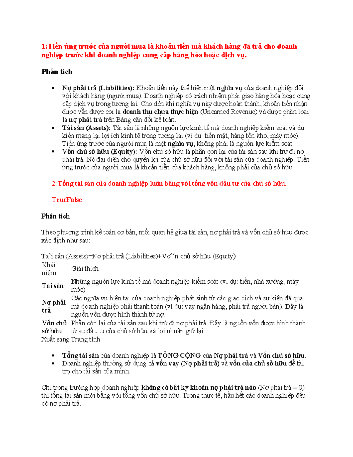 Nlkt tuần 2 - Trắc nghiệm về Tài sản và Nợ phải trả - Studocu