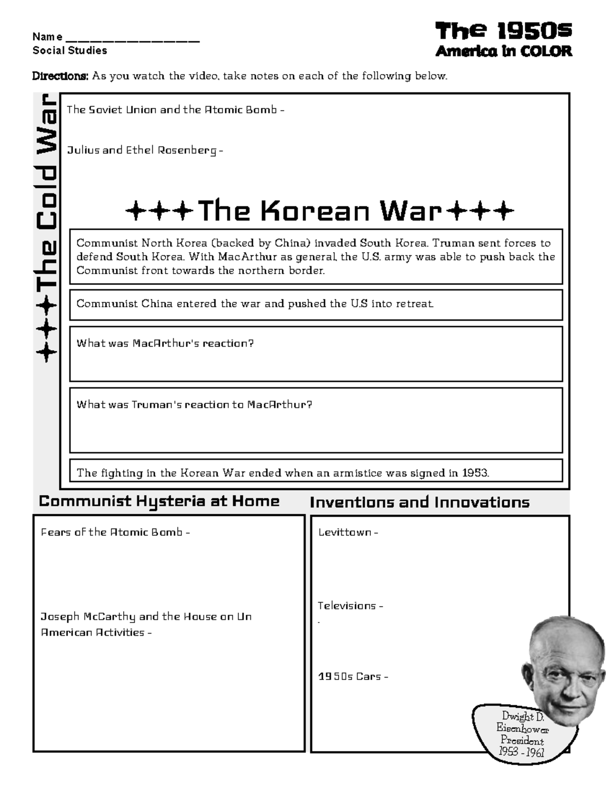 - The 1950s - America in Color - Viewing Guide - Name ...