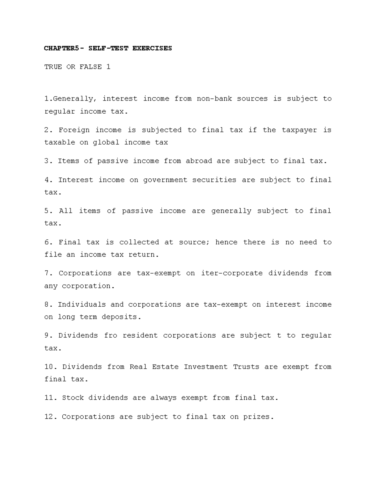 Income Taxation Chap 5 - CHAPTER5- SELF-TEST EXERCISES TRUE OR FALSE 1 ...