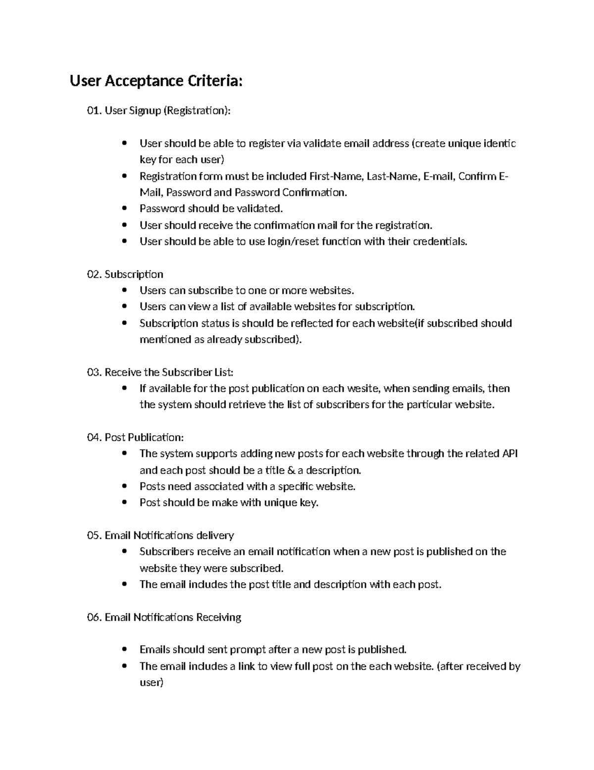 User Acceptance Criteria for Web Subscription System - Studocu