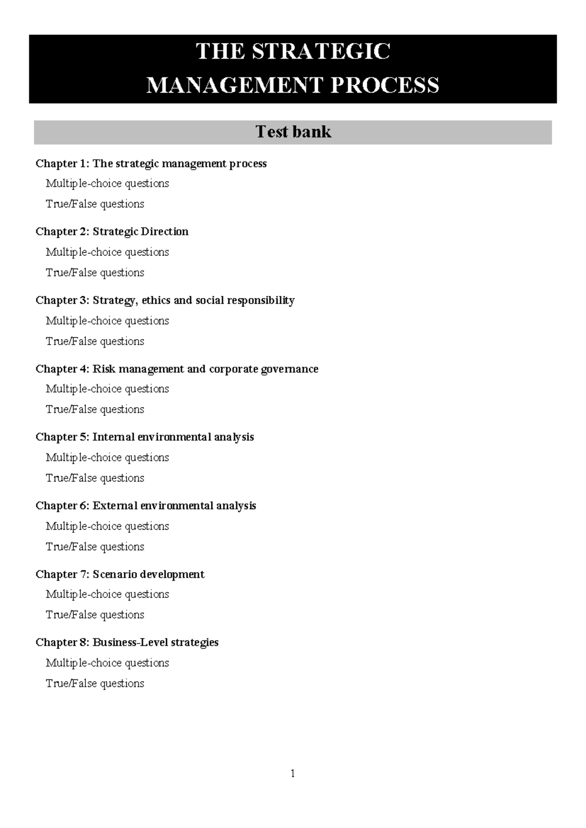 MCQ Test Bank: Strategic Management Chapters 1-8 (Course Code) - Studocu
