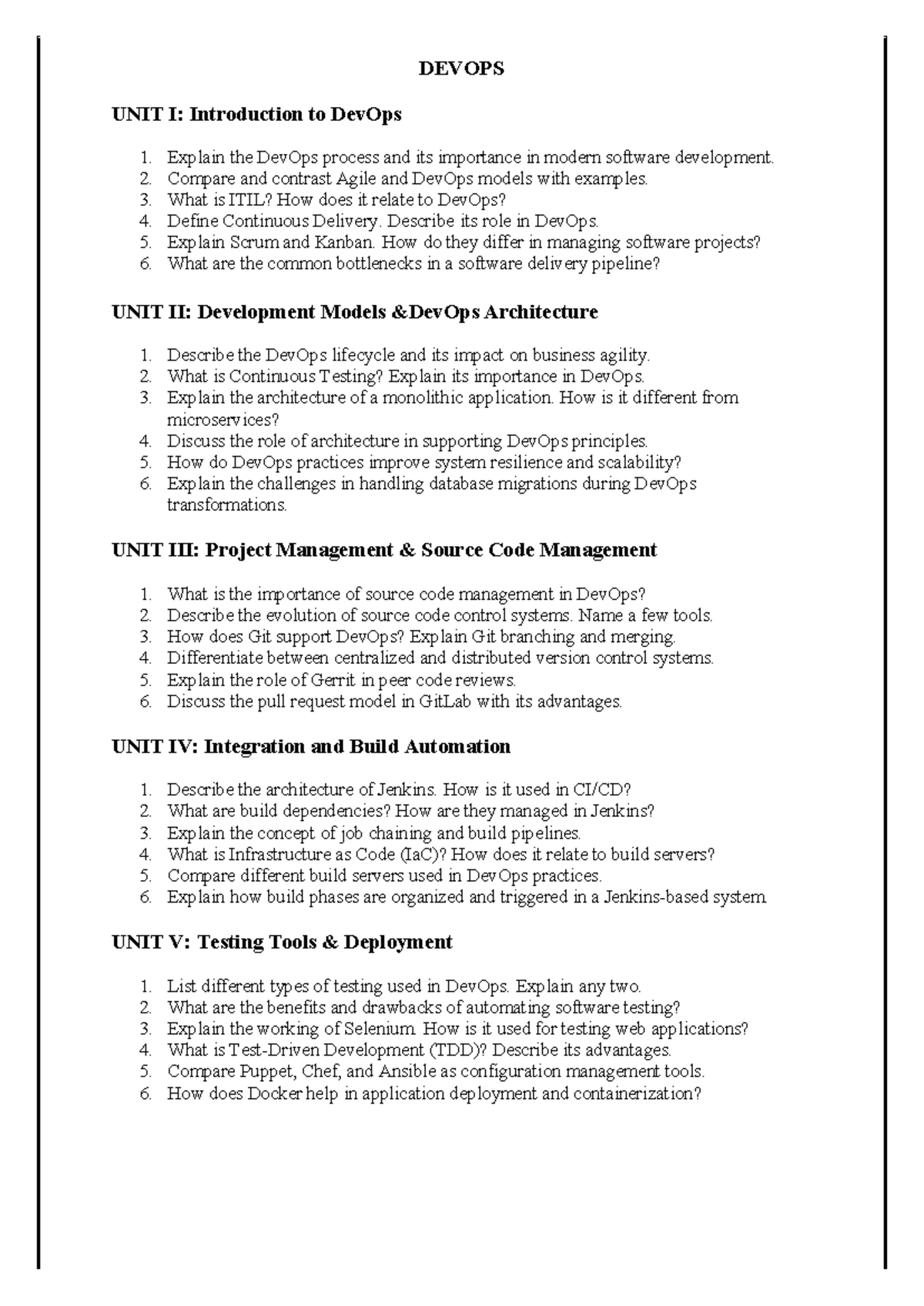 CSE R22 DevOps Important Questions: Unit-wise Breakdown - Studocu