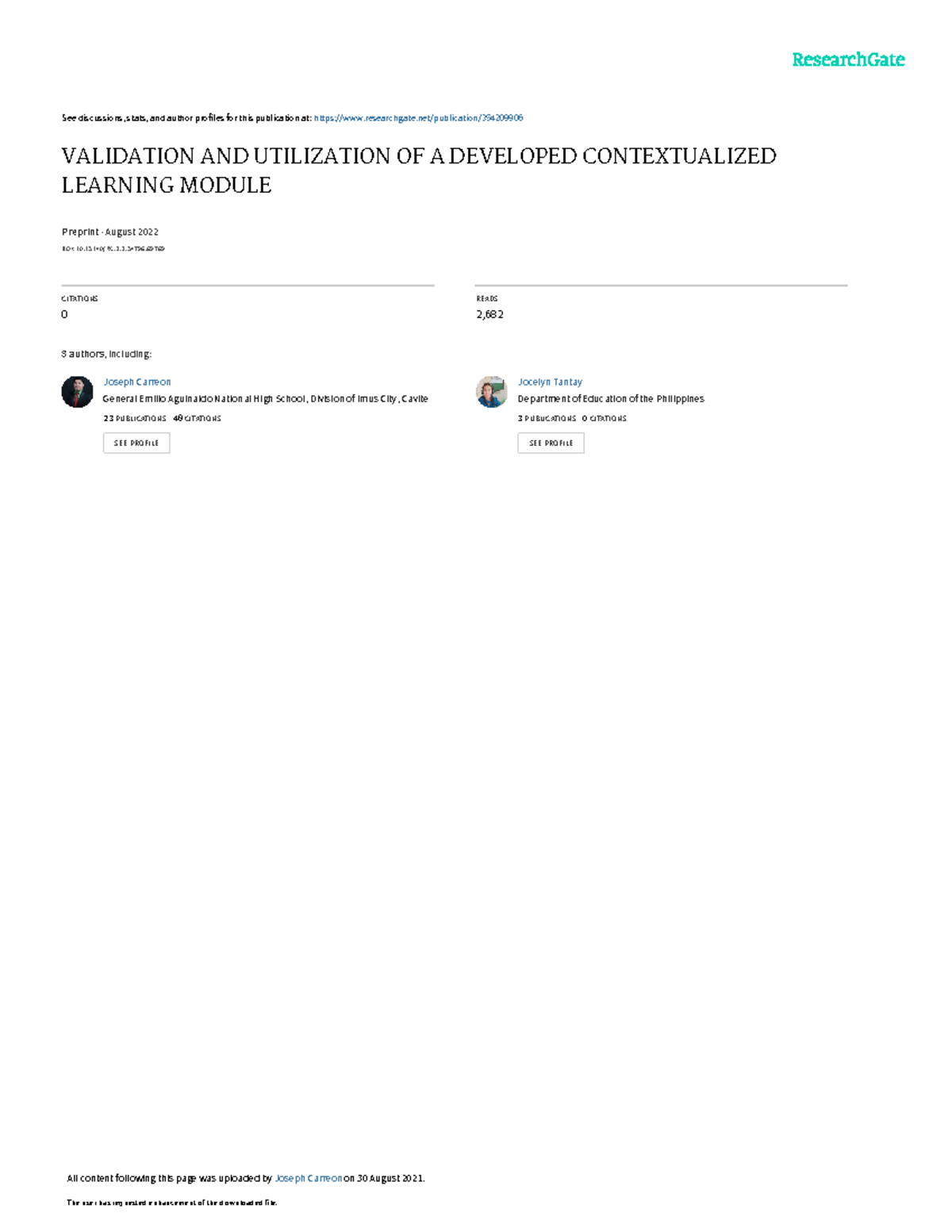 Validation and Utilization of Contextualized Learning Module in TLE - Studocu