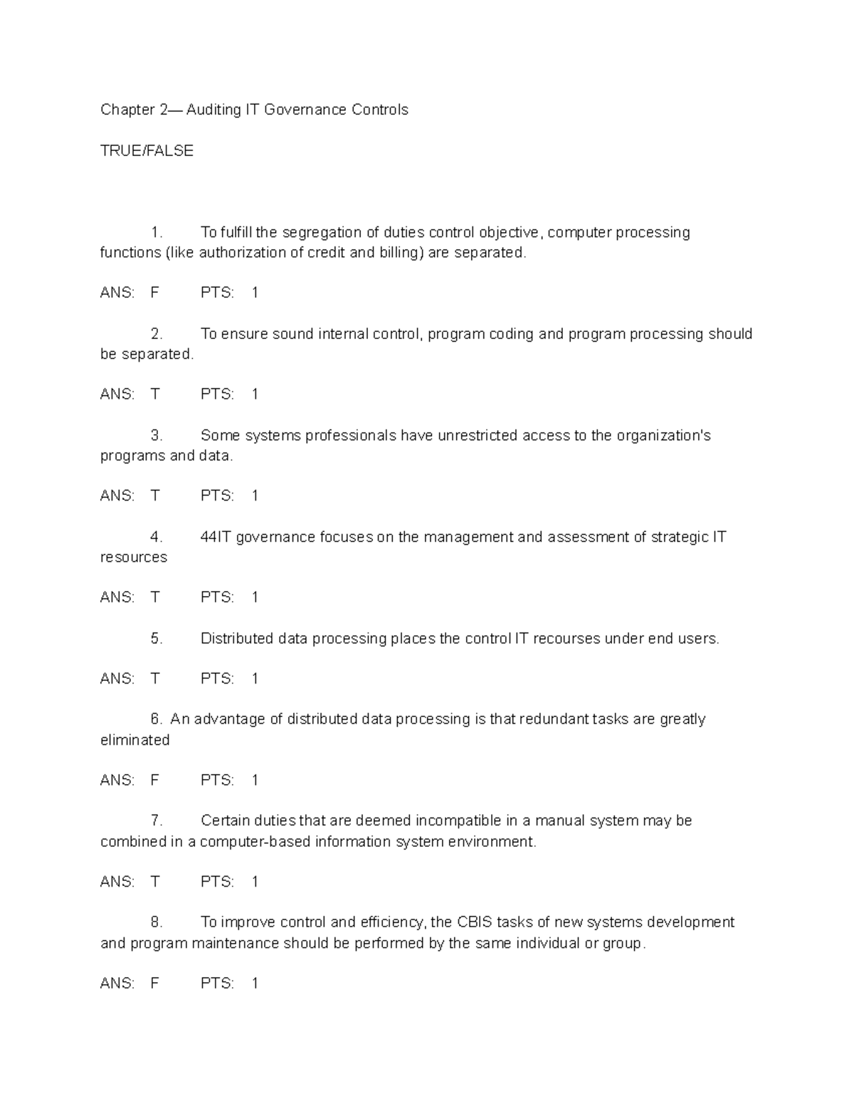 IT Governance Controls: Chapter 2 Auditing Review Materials (AUD-101) - Studocu