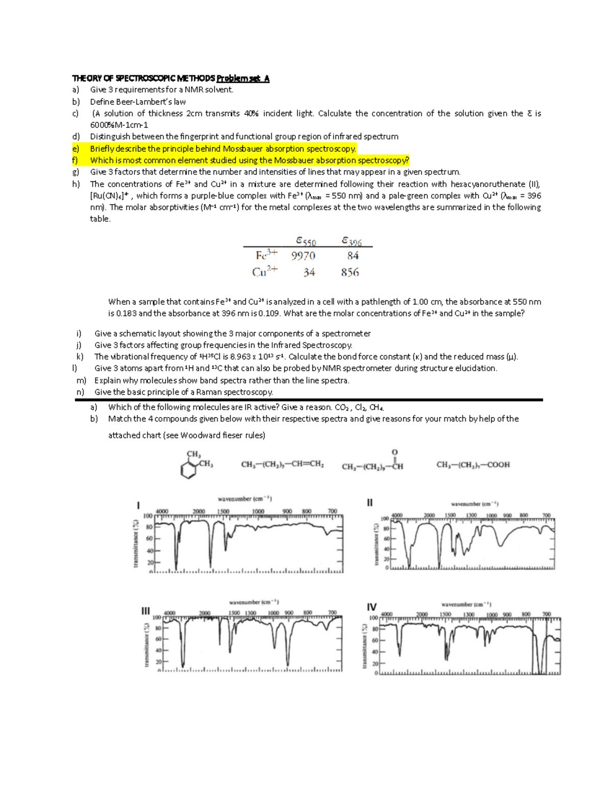 Problem Set: Spectroscopic Methods (Phys 301) - Studocu