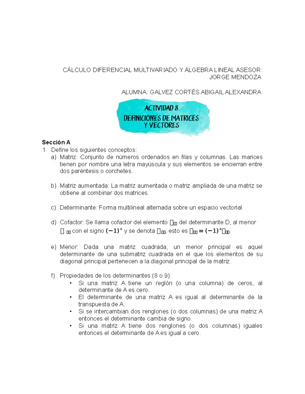 Definiciones de matrices y vectores - CÁLCULO DIFERENCIAL MULTIVARIADO ...