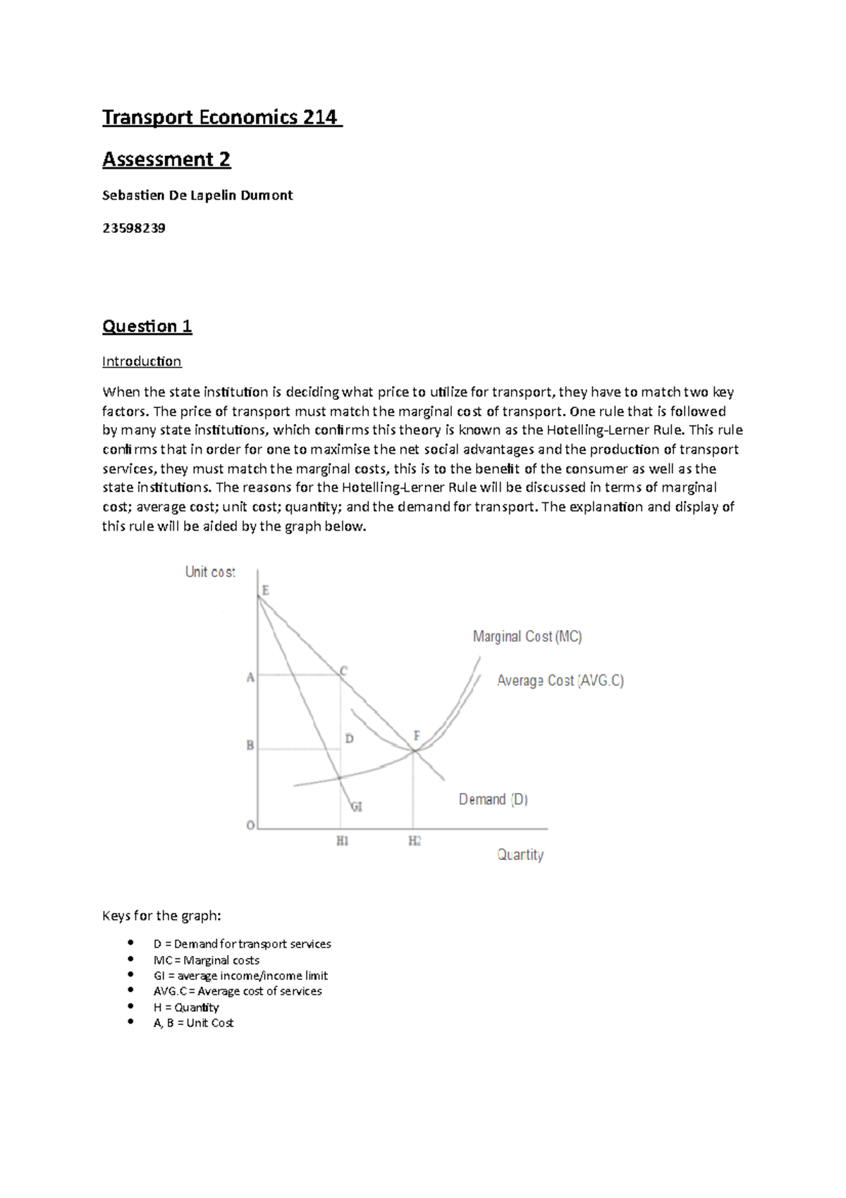 Transport Economics 214: Assessment 2 Exam Review and Key Concepts ...