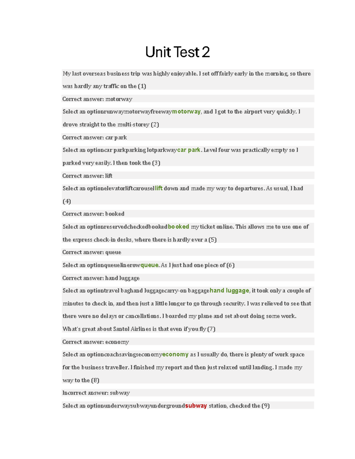 Język Angielski B2 Unit 2 - Unit Test 2 My last overseas business trip ...