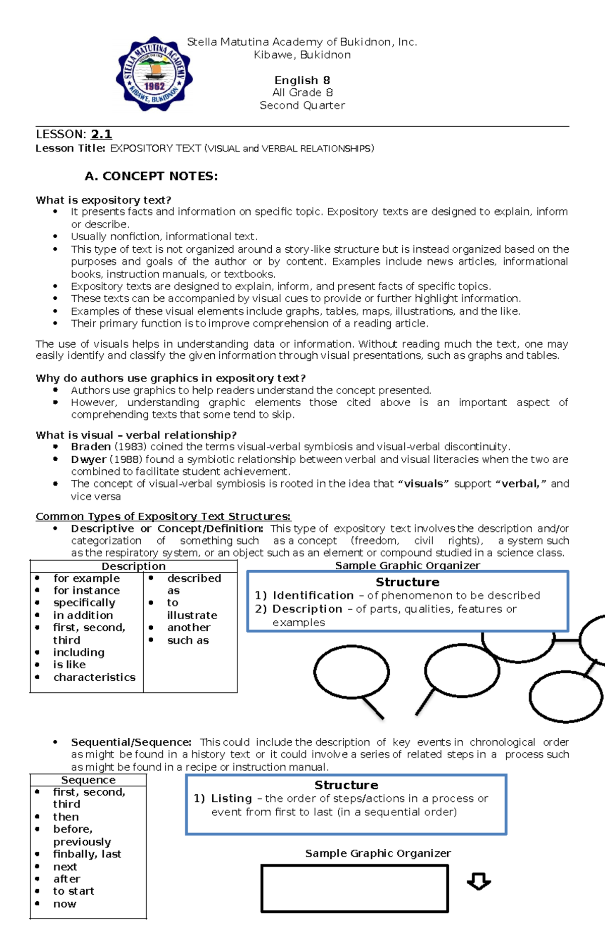 English 8- Lesson 2.1 Handout - Stella Matutina Academy of Bukidnon ...