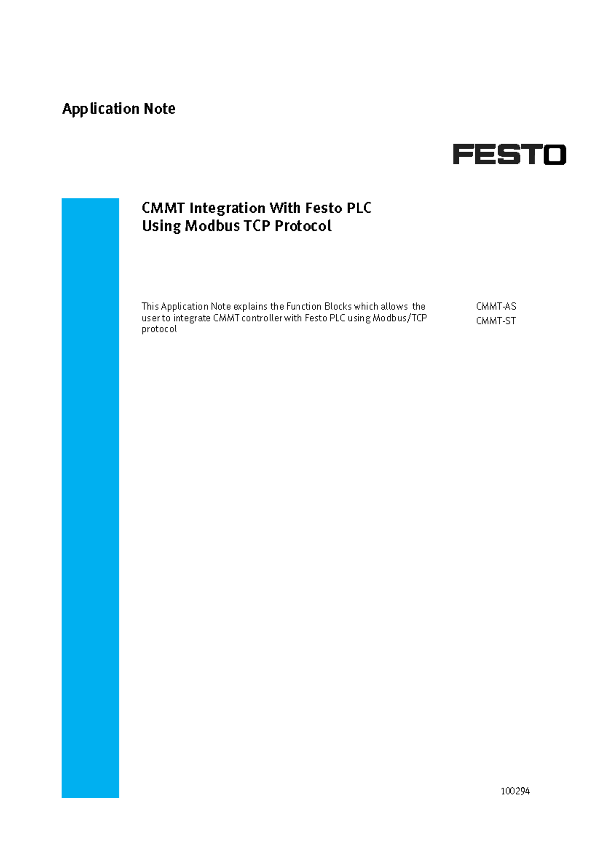Application Note CMMT Integration with Festo PLC via Modbus TCP #100294 ...