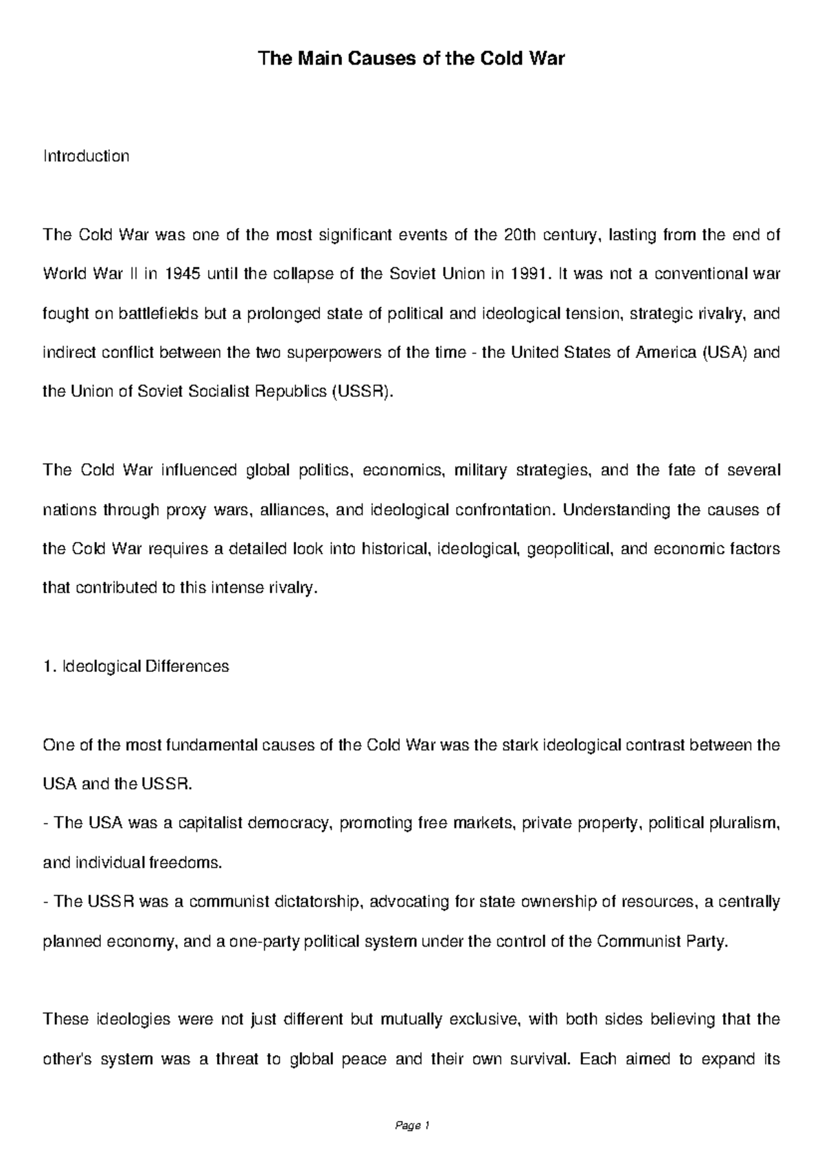 The Main Causes of the Cold War: A Comprehensive Overview (250702 ...