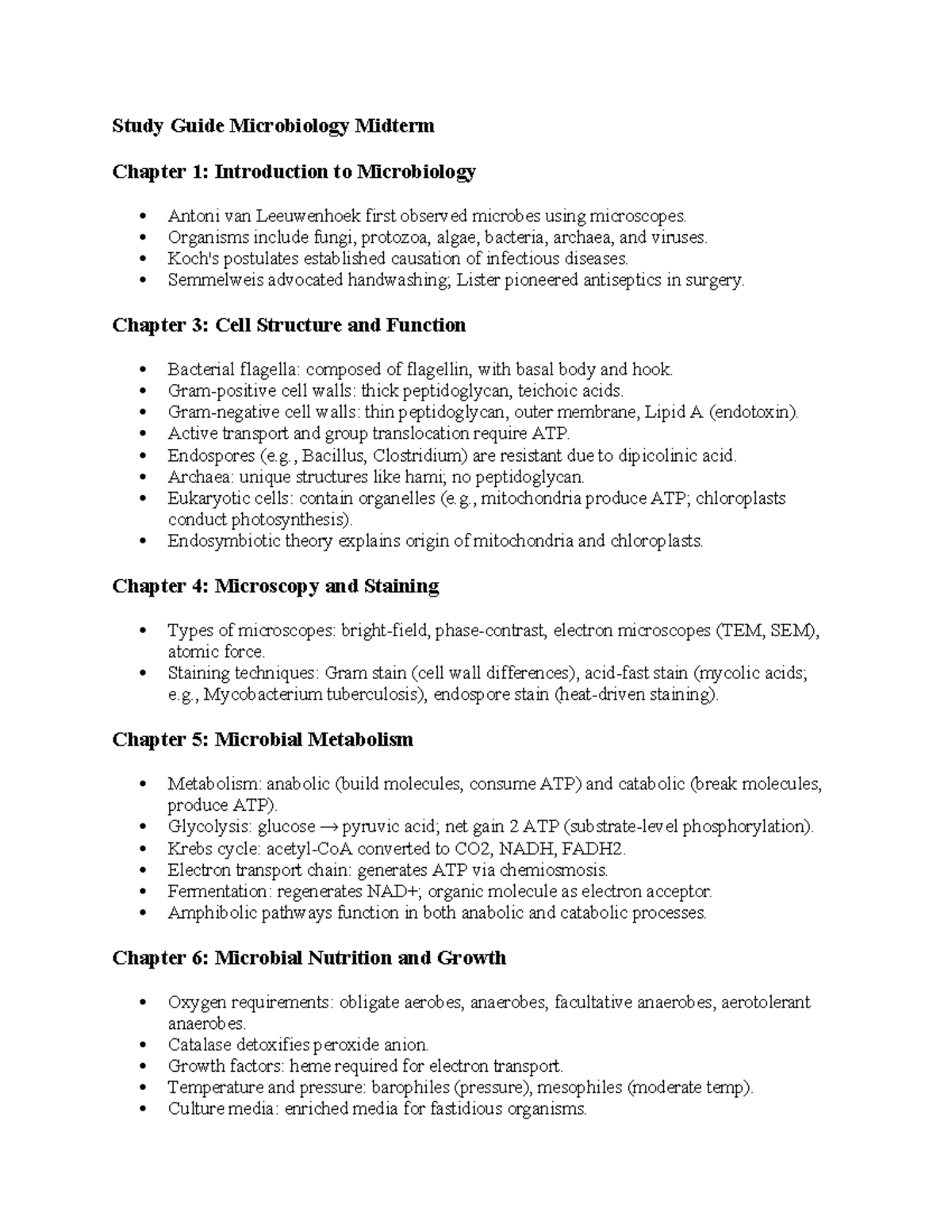 Microbiology Midterm Study Guide: Key Concepts and Chapters - Studocu