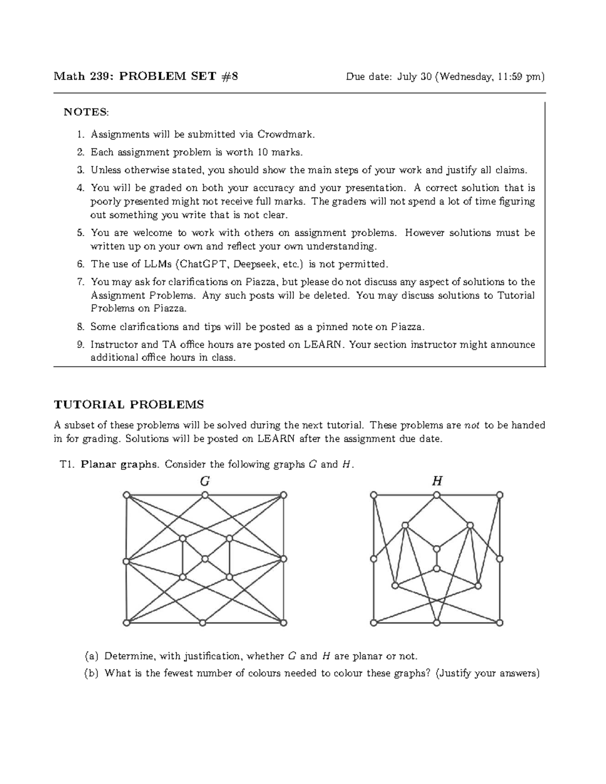 Math 239: Problem Set 8 - Due July 30, 2023 - Studocu