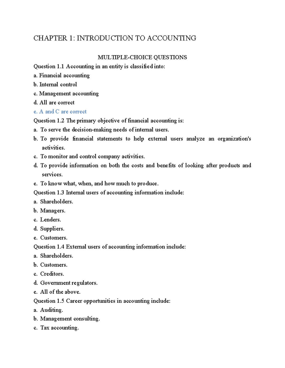 CHAPTER 1: ACCOUNTING PRINCIPLES EXERCISES (ACCT101) - Studocu