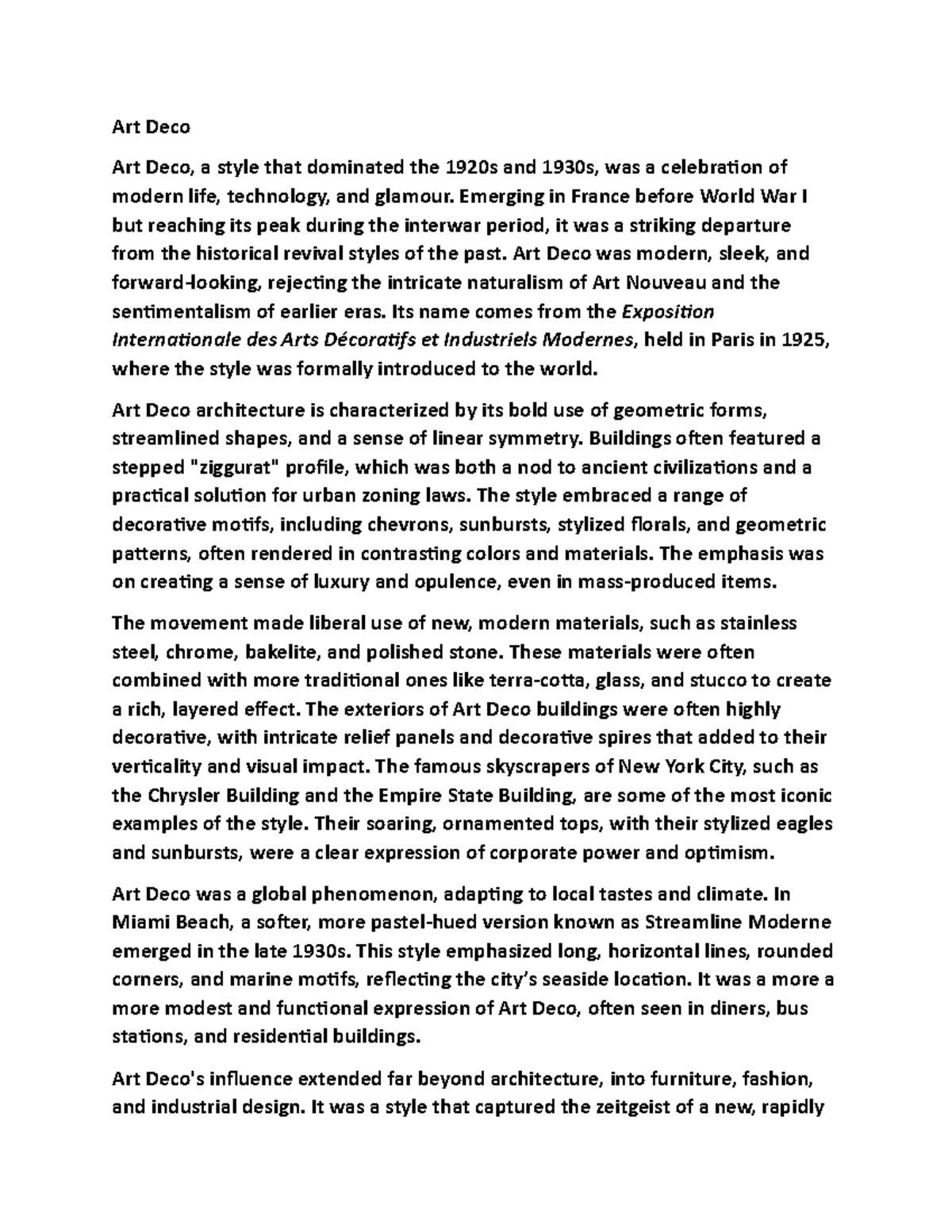 Art Deco: A Study of 1920s-30s Design & Architecture - Studocu