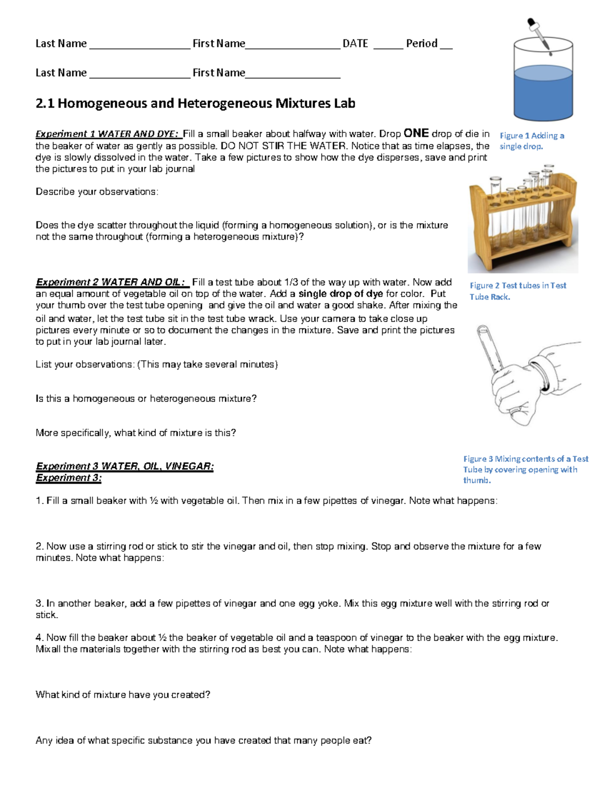 2.1 Mixtures Lab - Homogeneous and Heterogeneous Mixtures Study - Studocu