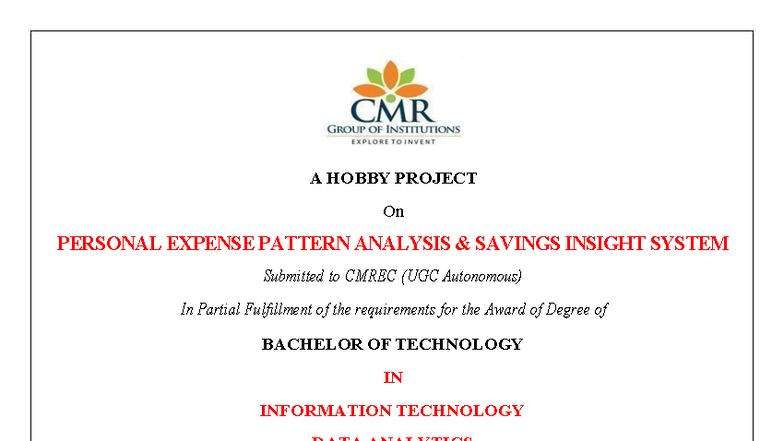 HOB Project: Personal Expense Pattern Analysis & Savings Insight System ...