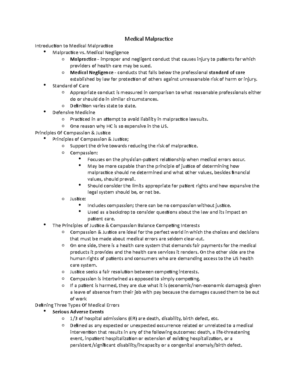 Chapter 6 and 7 - Medical Malpractice Introduction to Medical ...