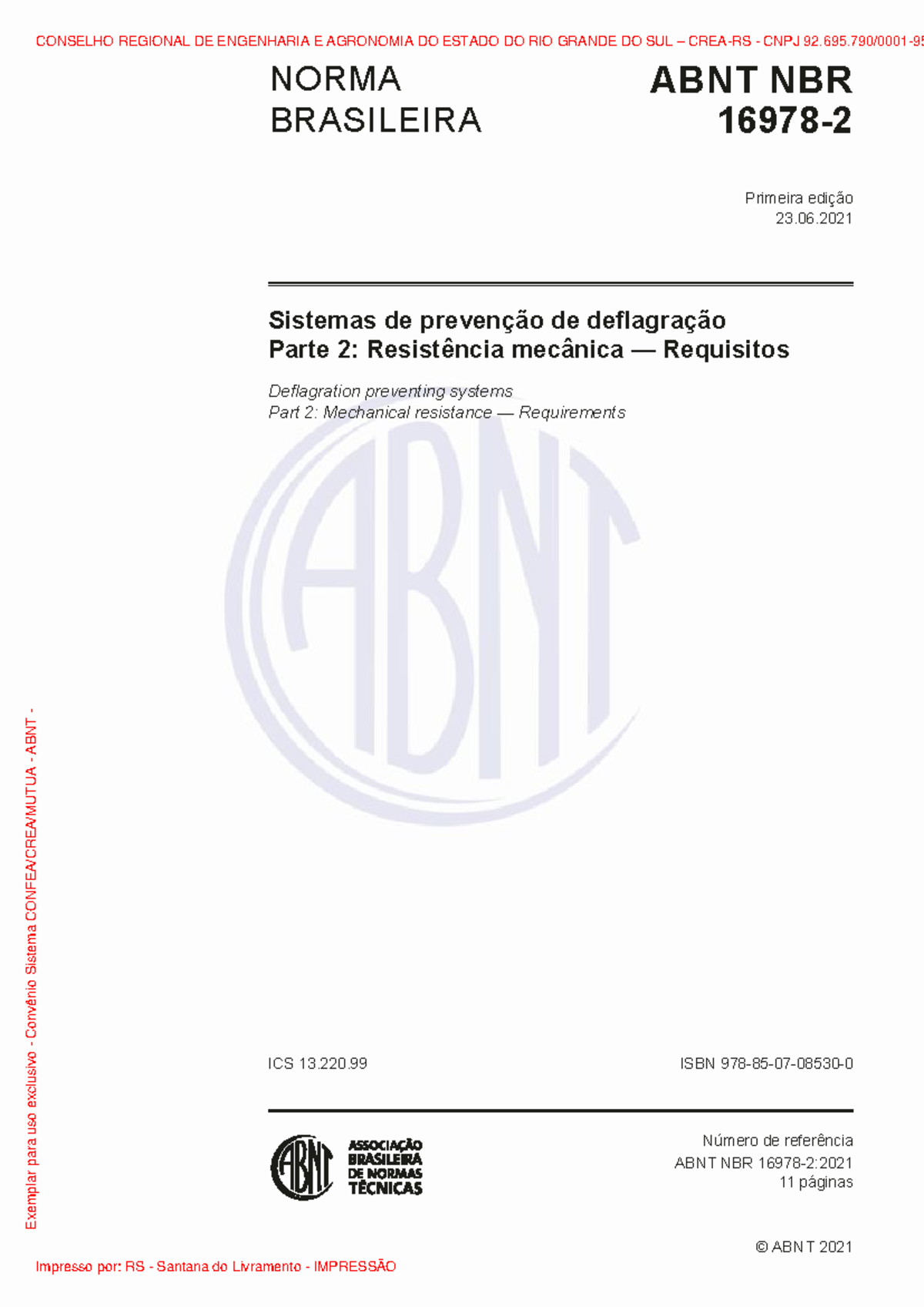 ABNT NBR 16978-2: Sistemas de Prevenção de Deflagração - Parte 2 - Studocu