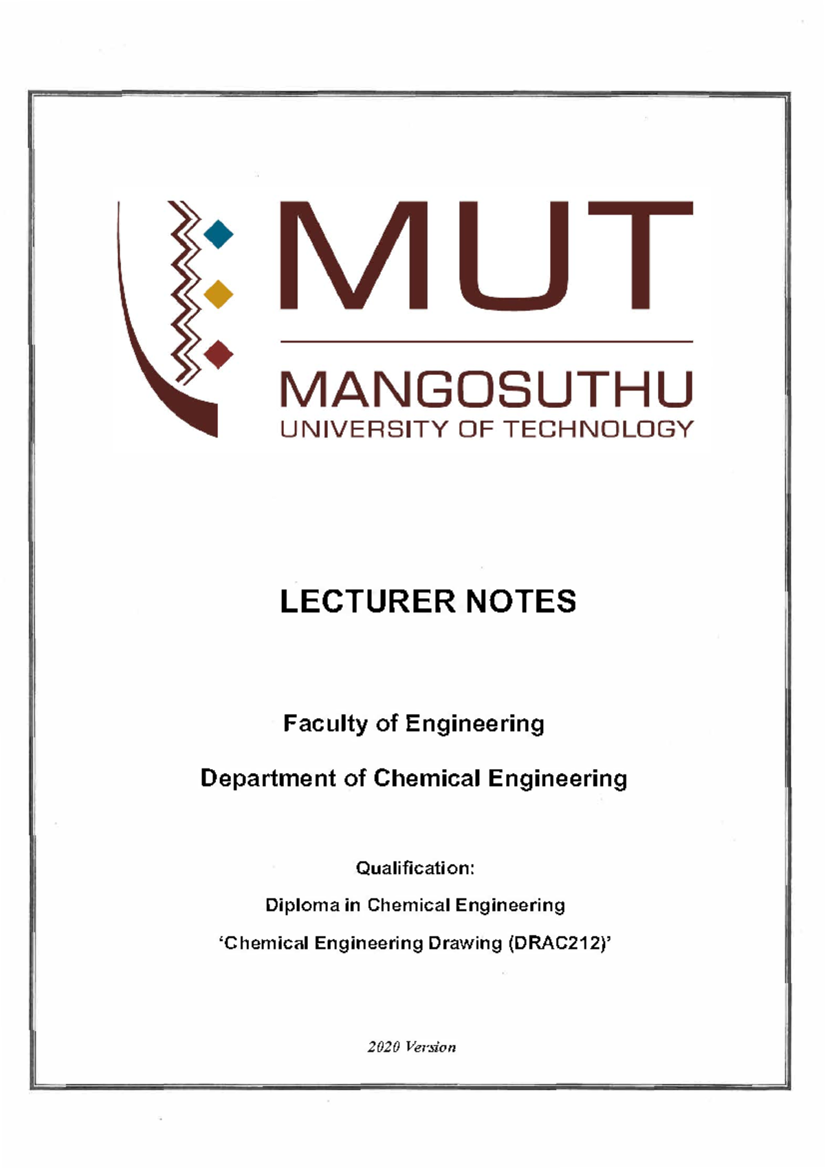 Lecture Notes - DRAC212 Chemical Engineering Drawing Essentials - Studocu