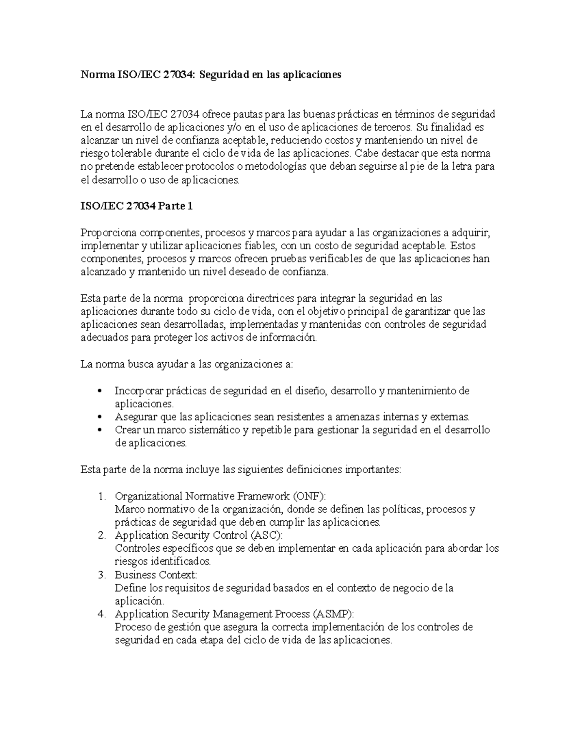 Norma ISO/IEC 27034: Resumen de Seguridad en Aplicaciones - Studocu