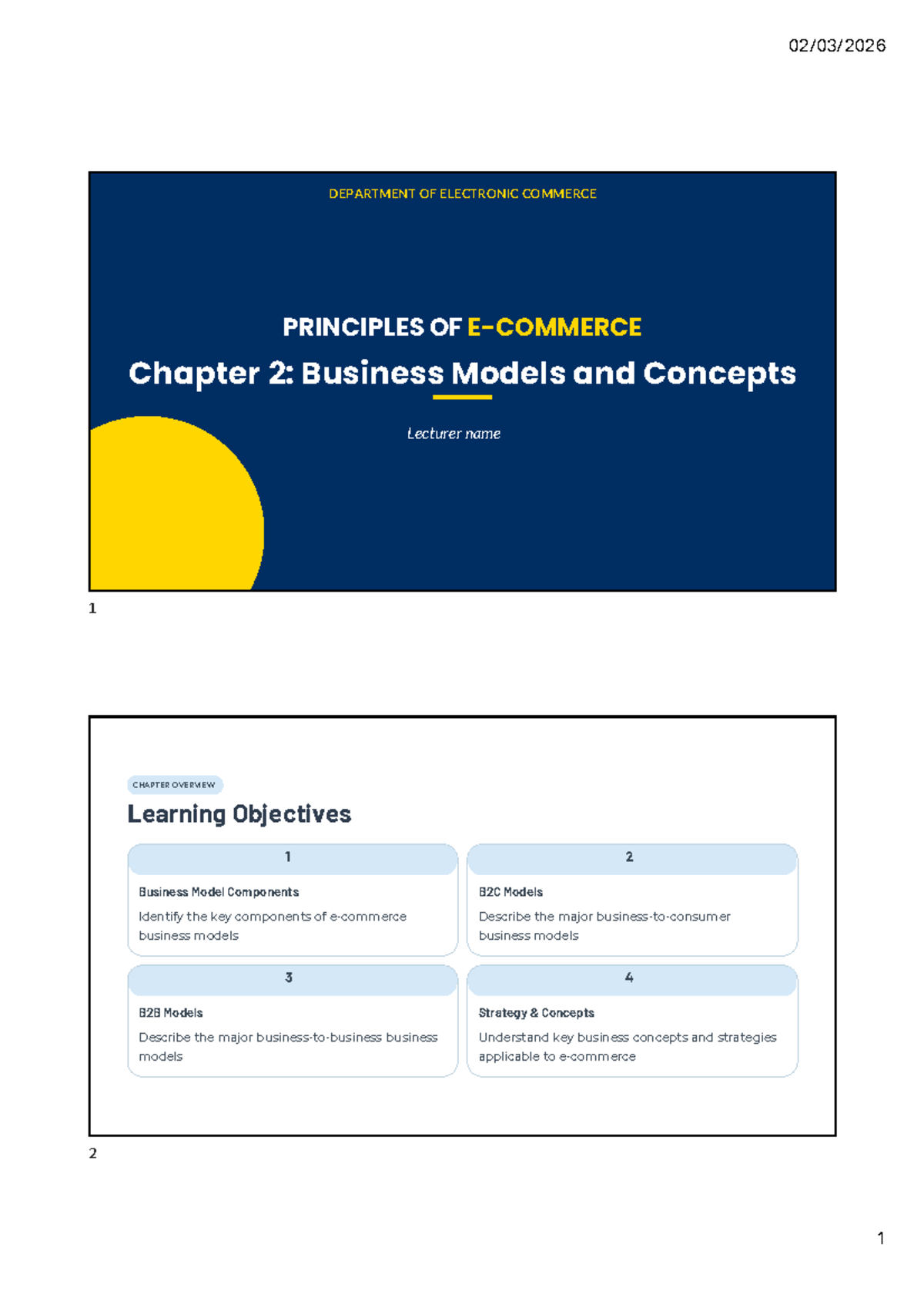 E-COMMERCE PRINCIPLES: Chapter 2 - Business Models & Concepts - Studocu