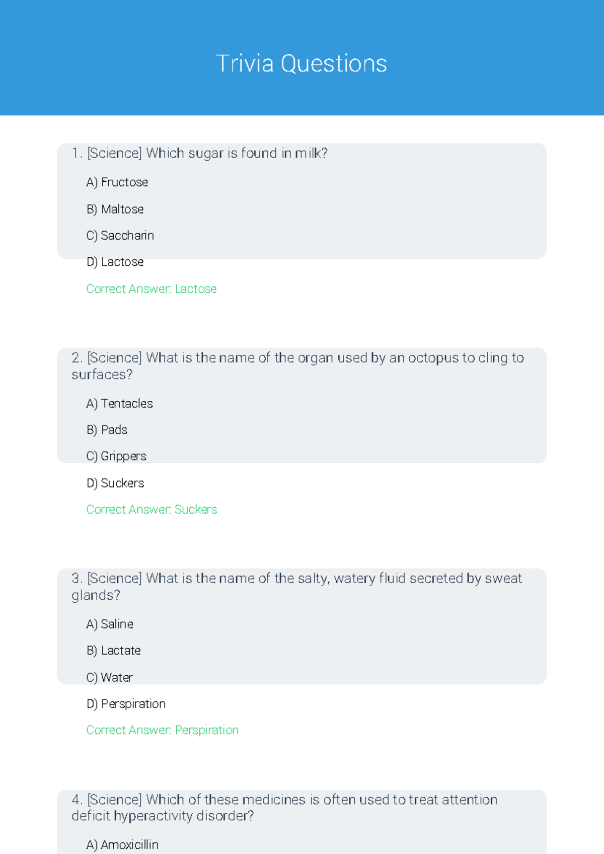 Science Trivia Questions - Quiz 5 - Studocu