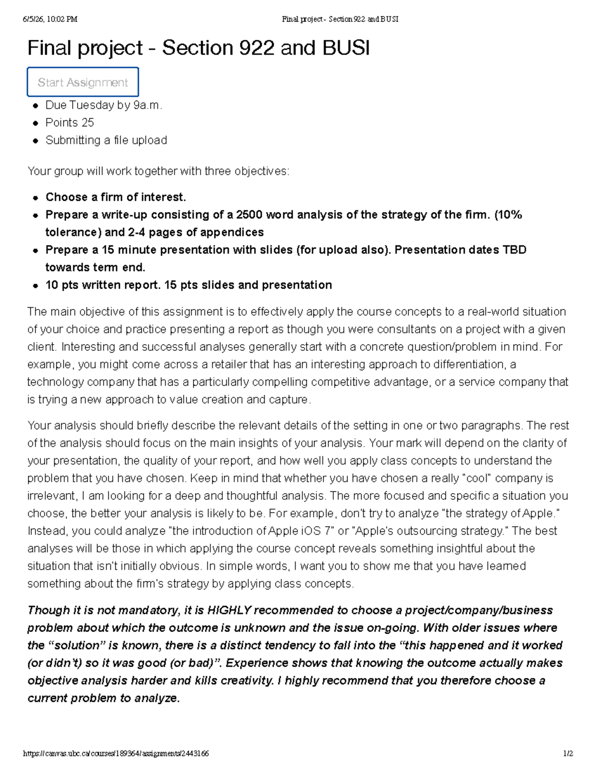 BUSI 922 Final Project Instructions: Analysis & Presentation Guide ...