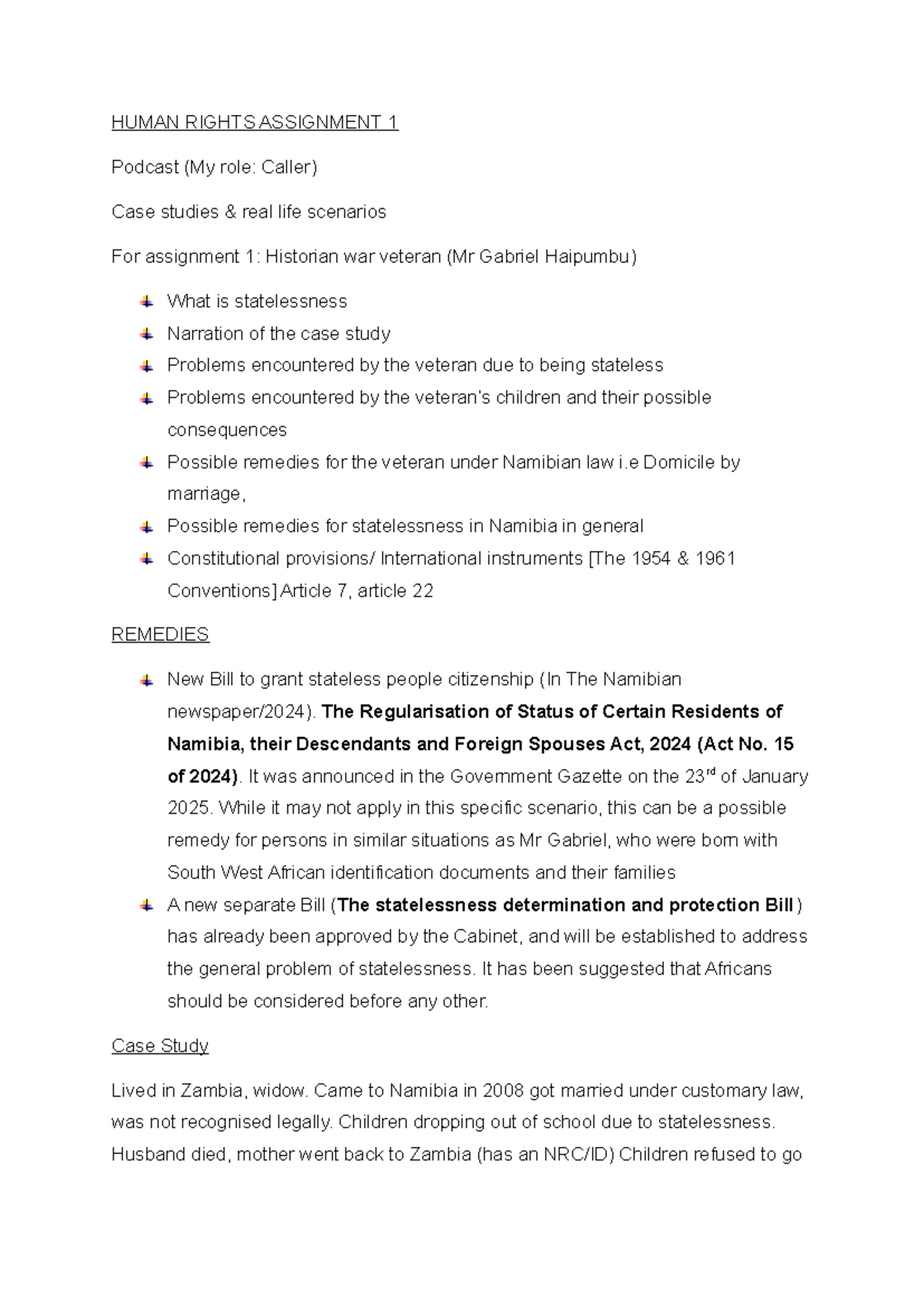 HUMAN RIGHTS ASSIGNMENT 1: Statelessness Case Study Podcast - Studocu