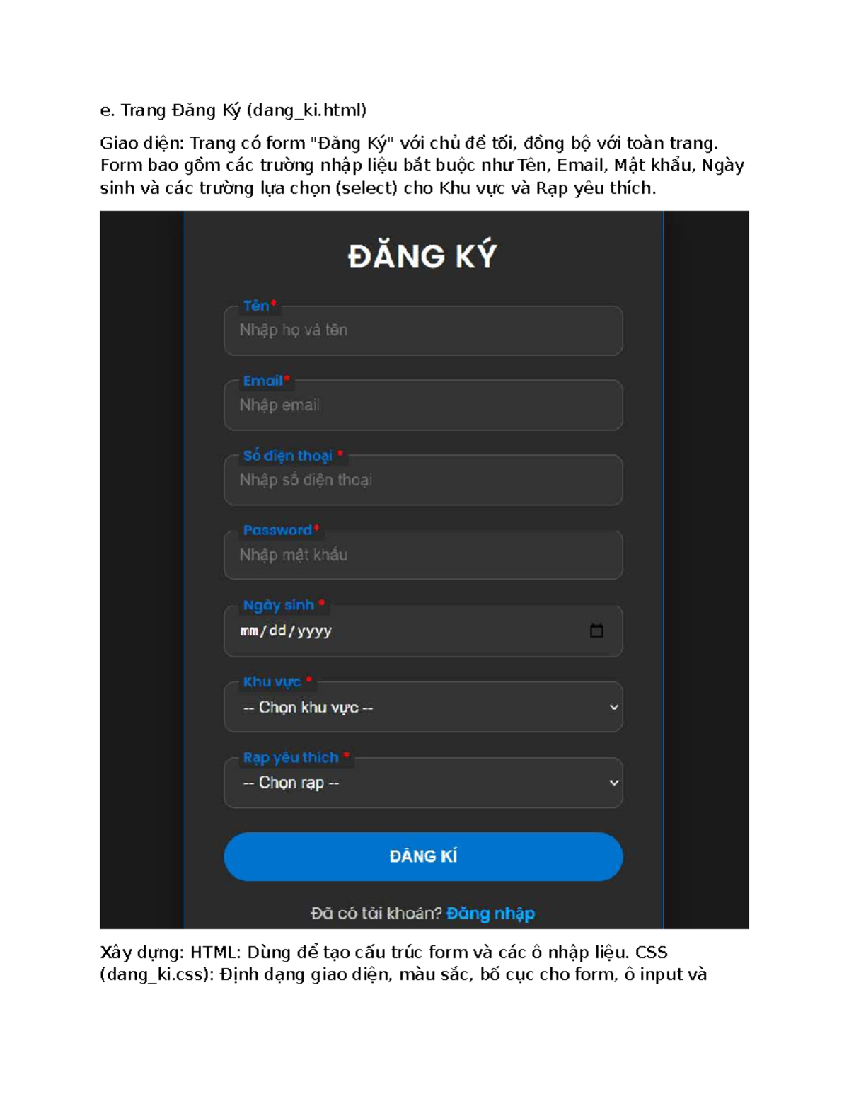 Giao Diện và Chức Năng Các Trang Web Đăng Ký, Đăng Nhập và Lịch Chiếu ...