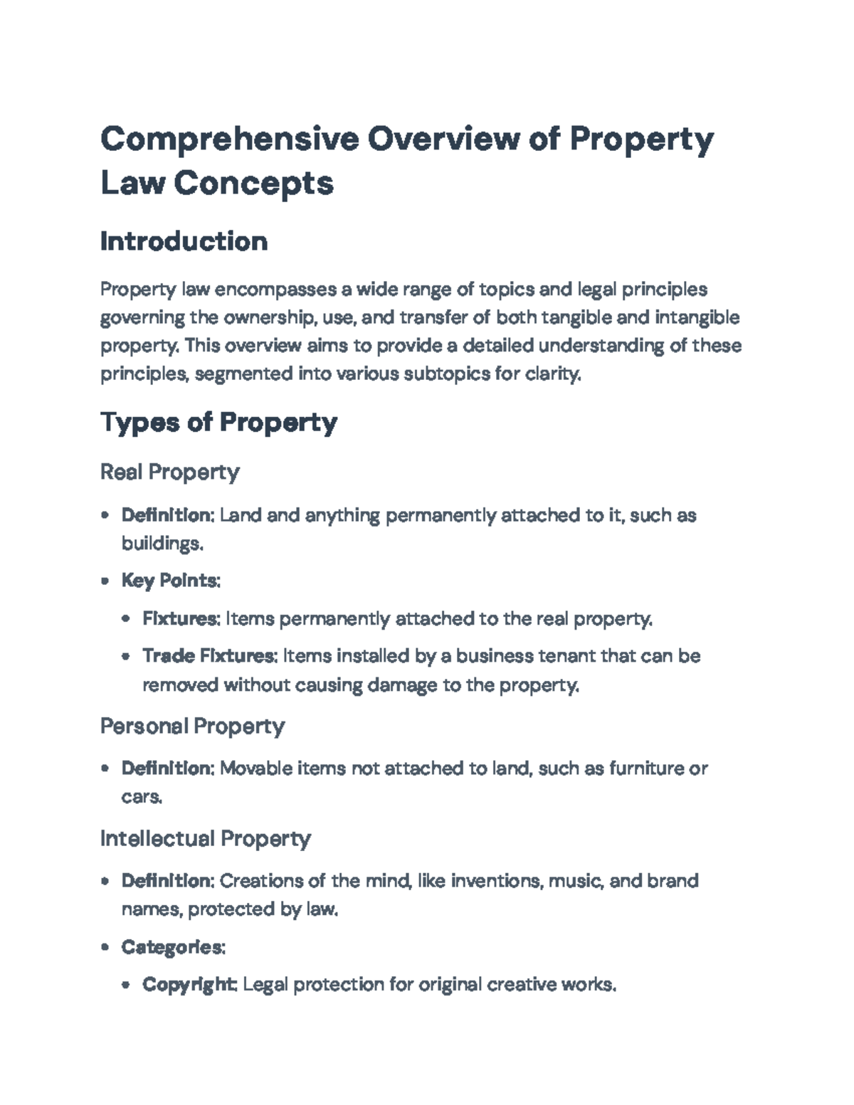 Property Law Concepts Overview: Ownership, Transfer, and Use ...