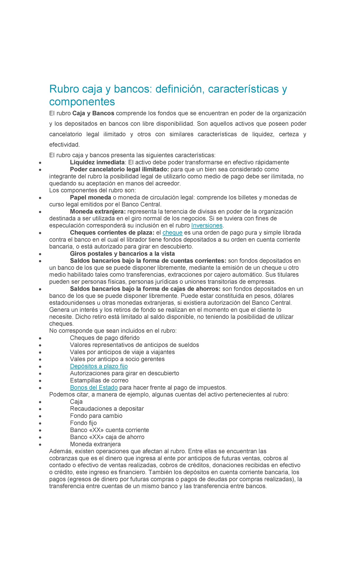 CAJA Y BANCOS: Definición y Características del Rubro Contable - Studocu