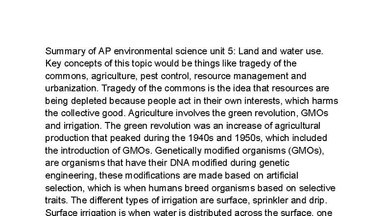 AP Environmental Science Unit 5: Land & Water Use Summary - Studocu