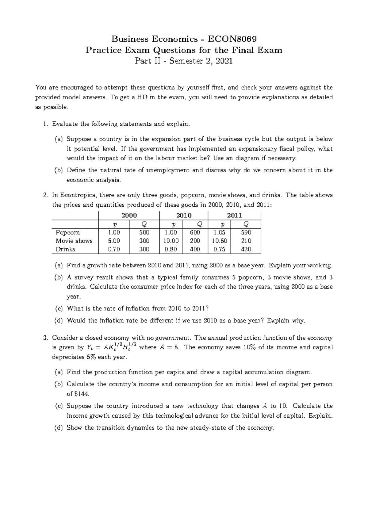 ECON Final Exam Practice Questions and Model Answers Guide - Studocu