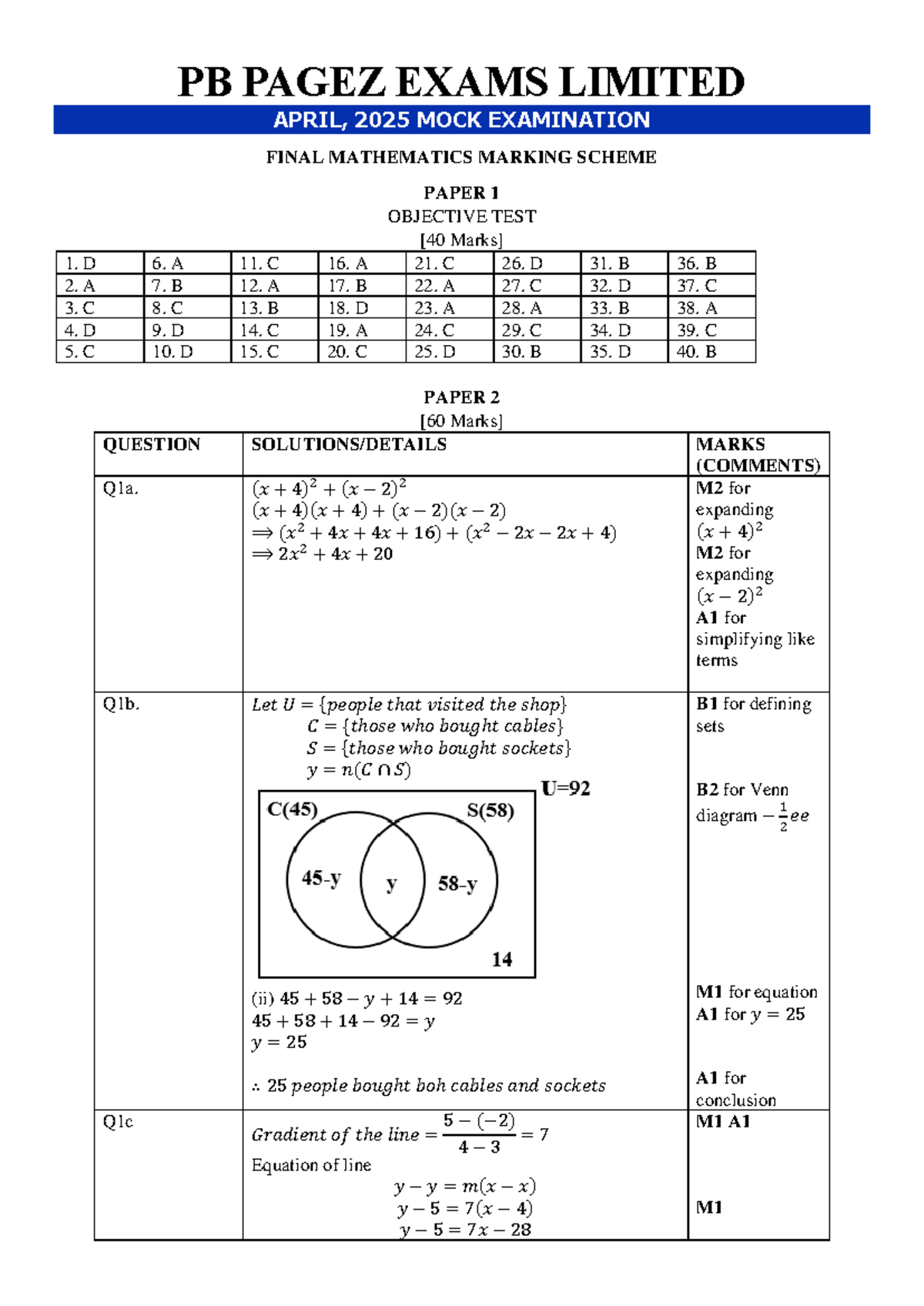 PB PAGEZ EXAMS LIMITED APRIL 2025 MOCK EXAMINATION MATHS MARKING SCHEME ...