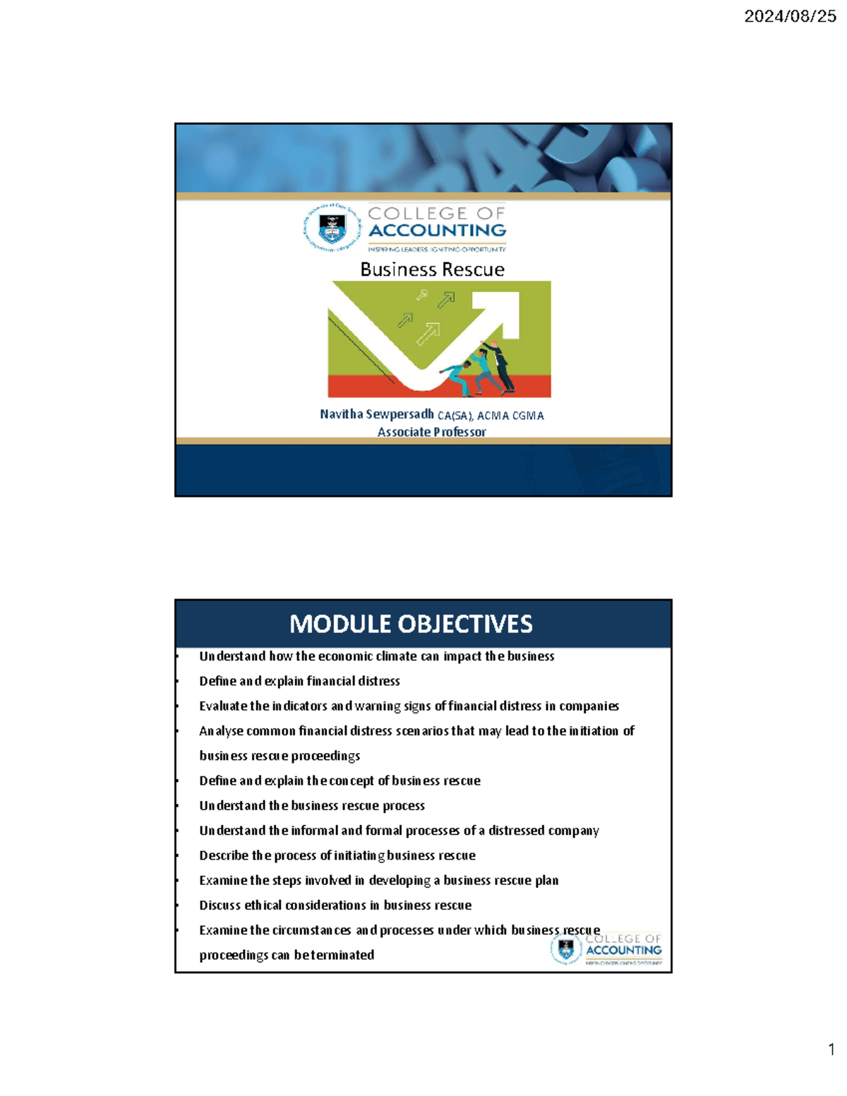 ACC3002S Financial Distress and Business Rescue notes - Business Rescue ...