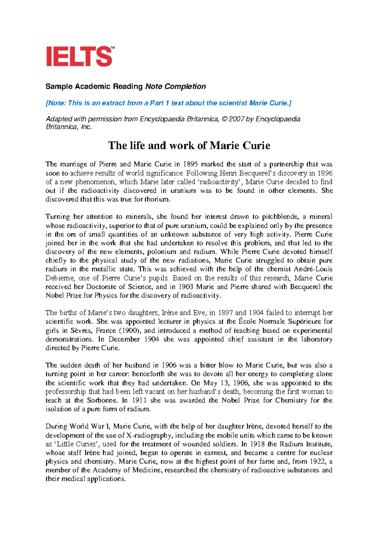 Academic reading sample task note completion and key - Sample Academic ...