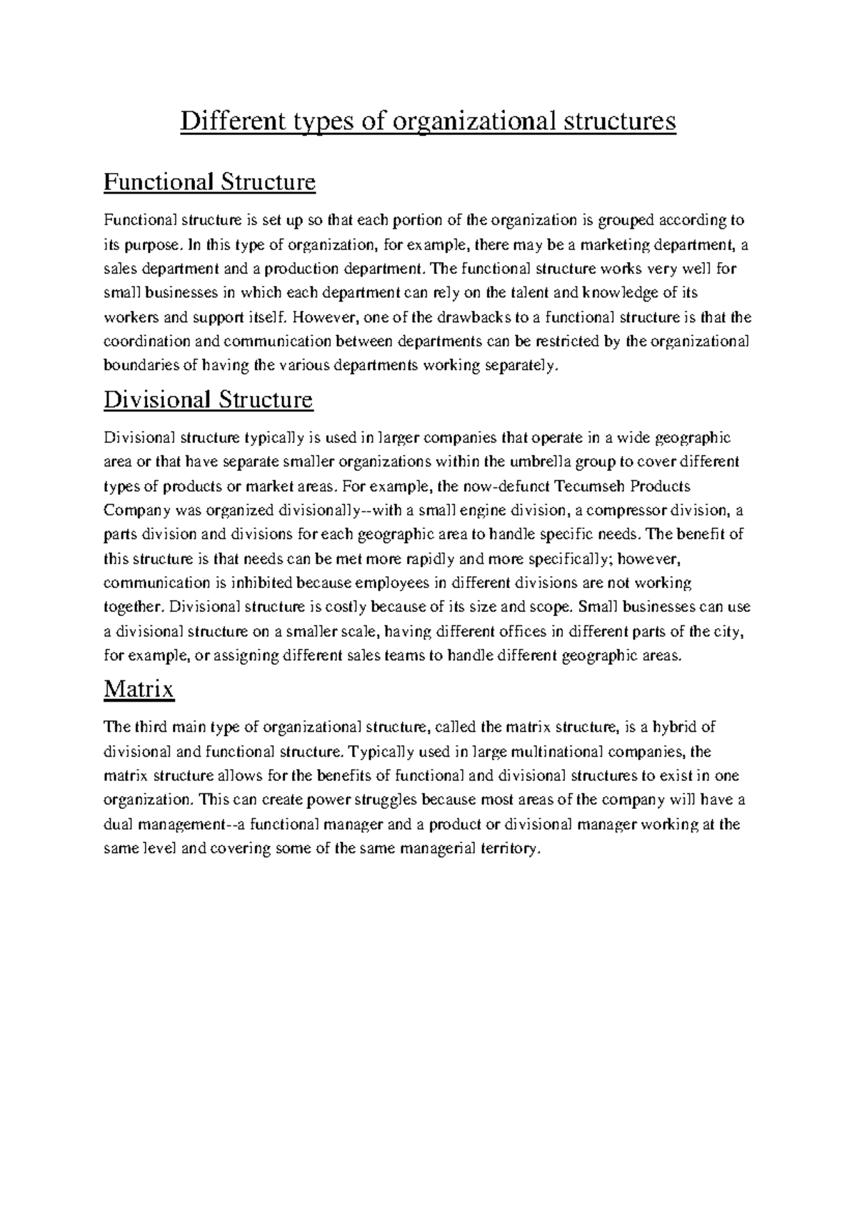Organizational Structures: Functional, Divisional, and Matrix Overview ...
