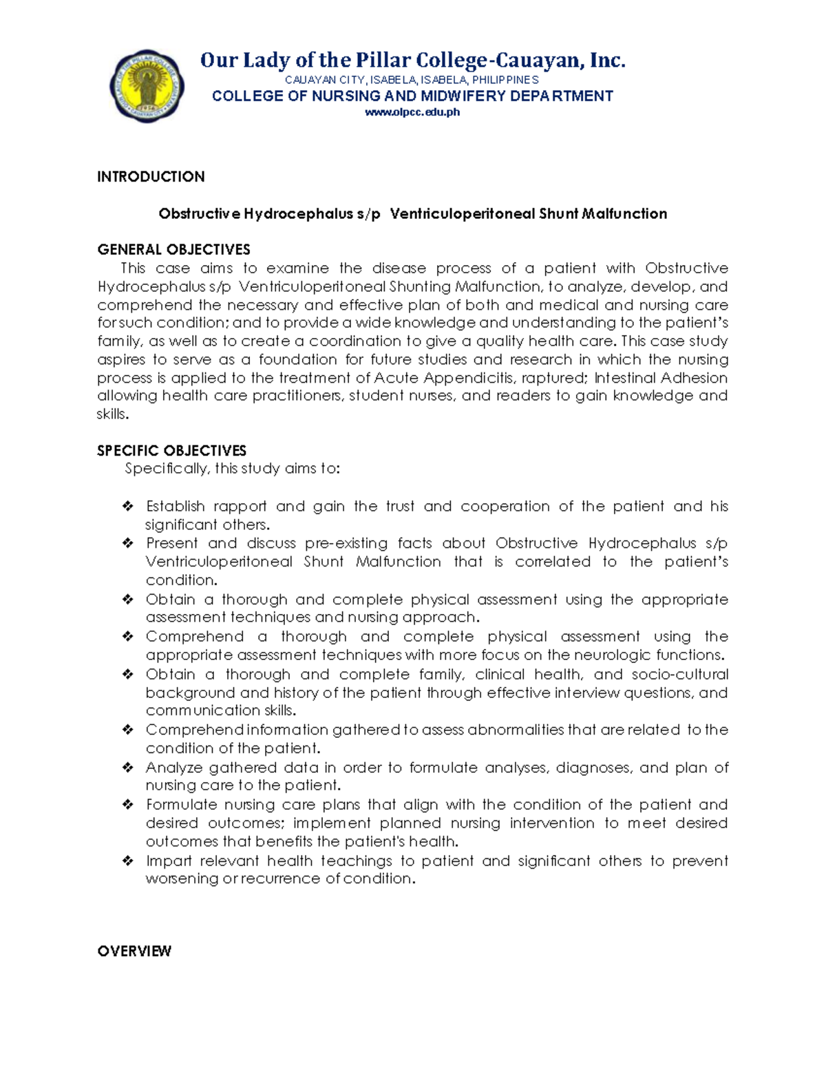 Case Study: Obstructive Hydrocephalus & VP Shunt Malfunction (NUR 101 ...