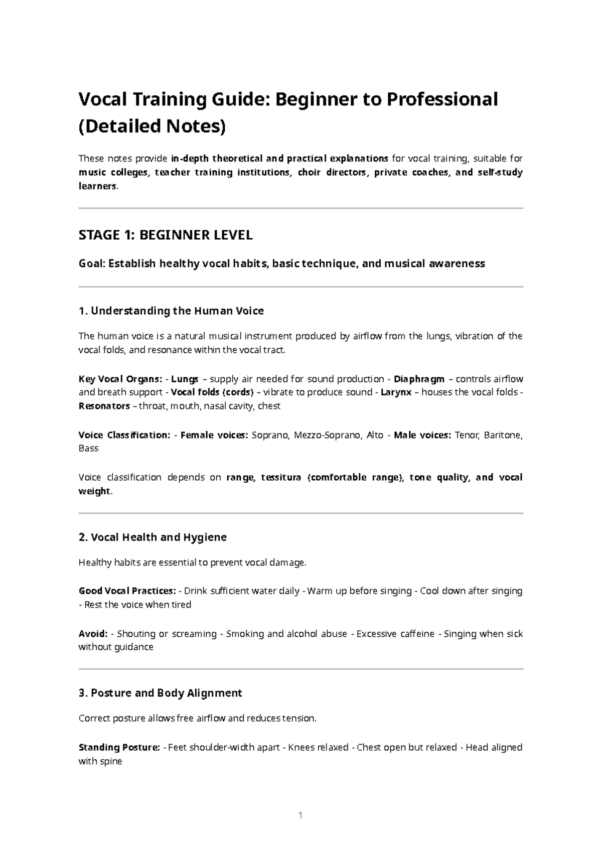Vocal Training Guide: From Beginner to Pro (Detailed Notes) - Studocu