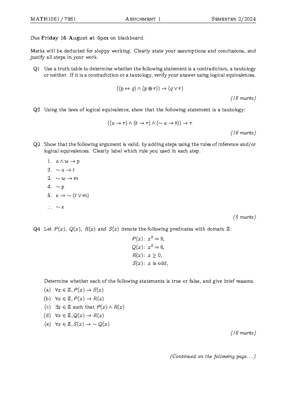 Assignment 01 Math1061 Assignment 1 Math1061 7861 Assignment 1