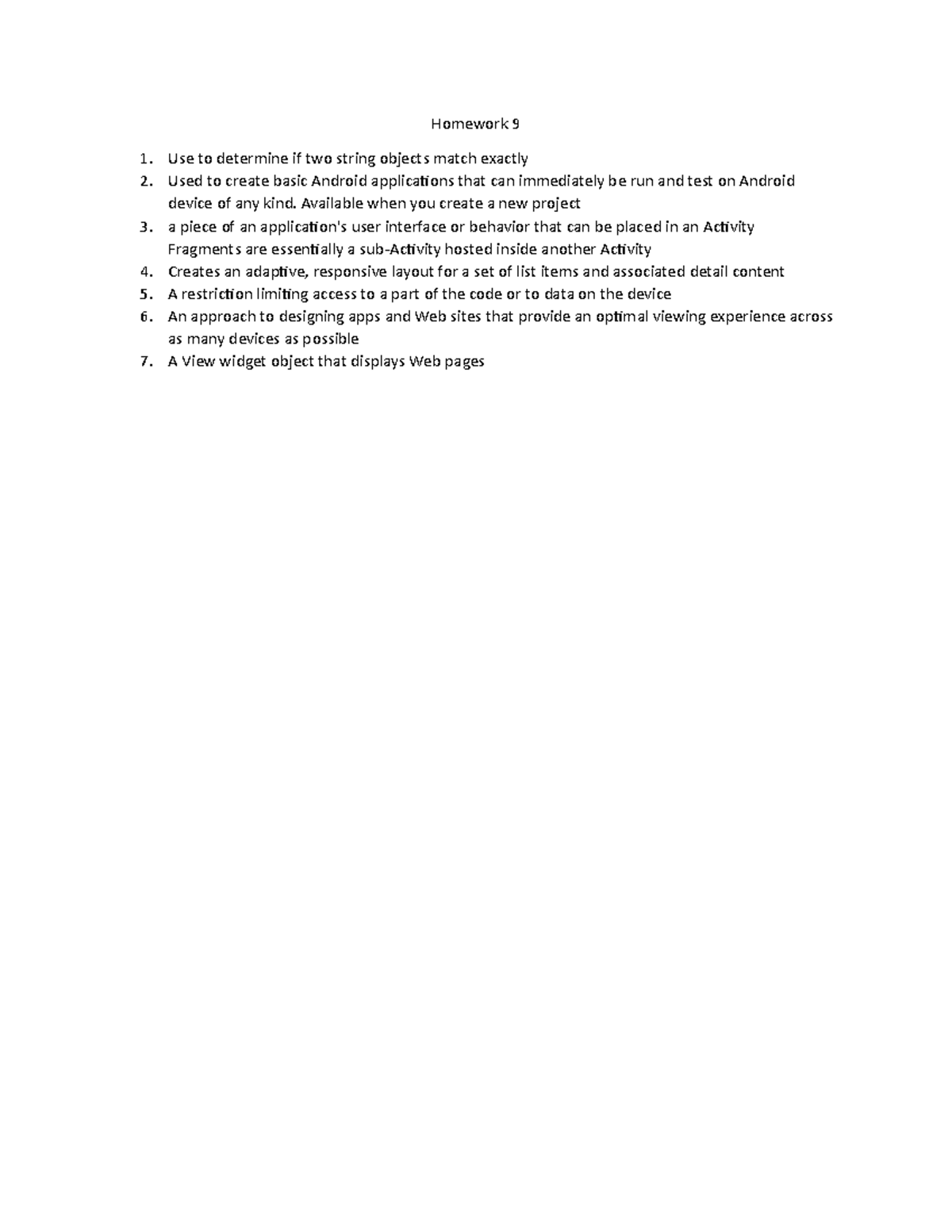 Homework 9 - home work - Homework 9 Use to determine if two string ...