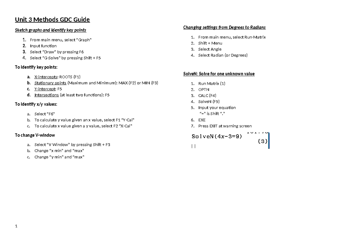 Unit 3 GDC Guide: Sketching Graphs & Identifying Key Points - Studocu