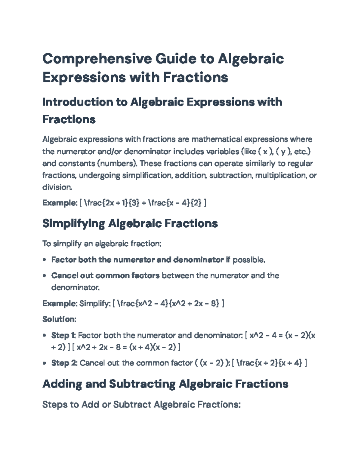 Comprehensive Guide to Algebraic Expressions with Fractions ...
