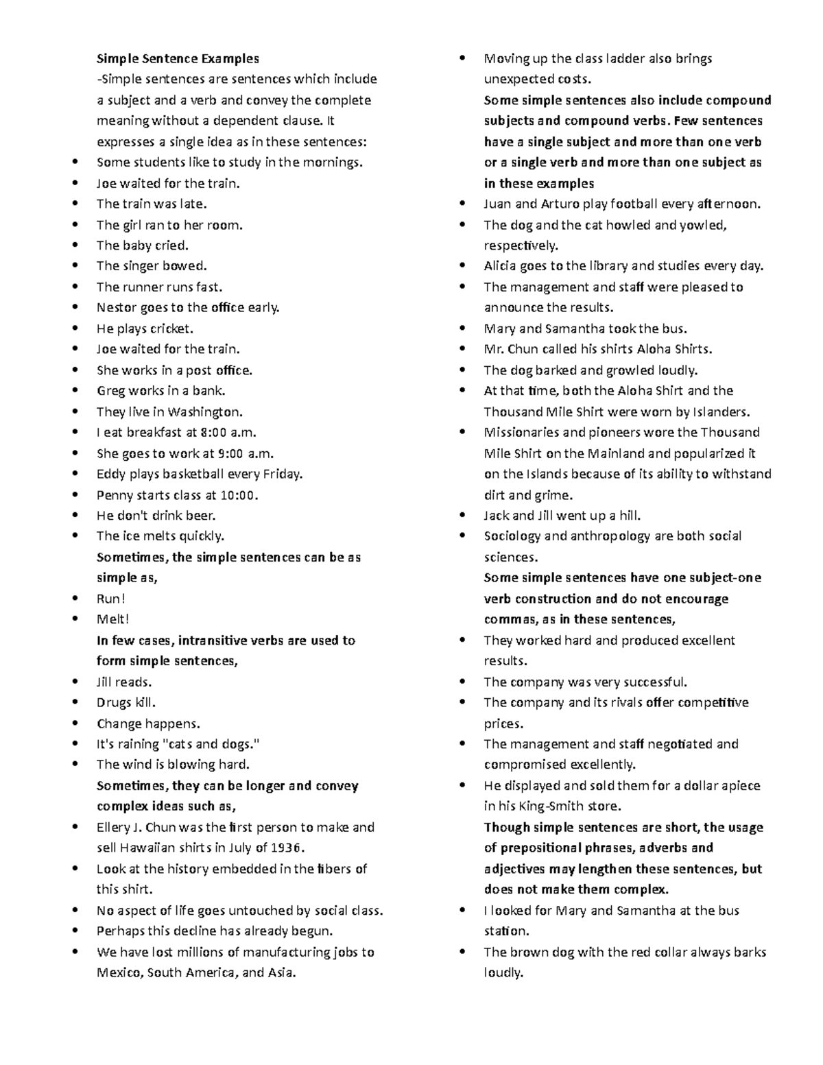 Simple Sentence Examples - Simple Sentence Examples -Simple sentences ...