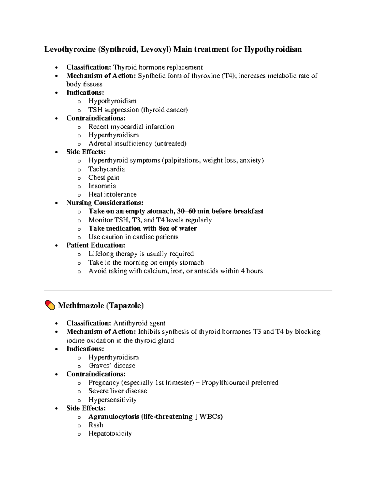 Thyroid Drug Templates: Levothyroxine & Methimazole Overview - Studocu