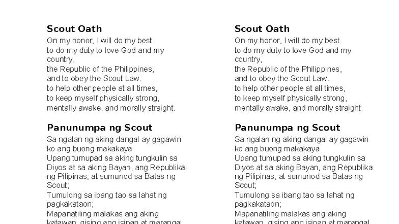 Scout Oath and Law - BSP Guide - Studocu