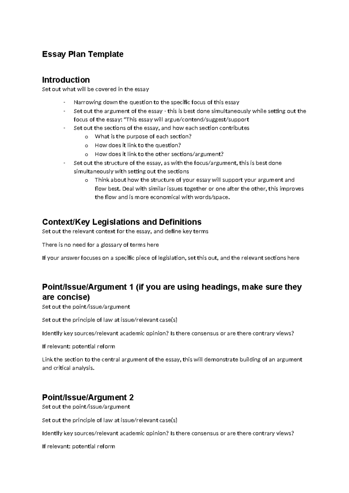 Essay Plan Template for Legal Studies (ESS101) - Studocu
